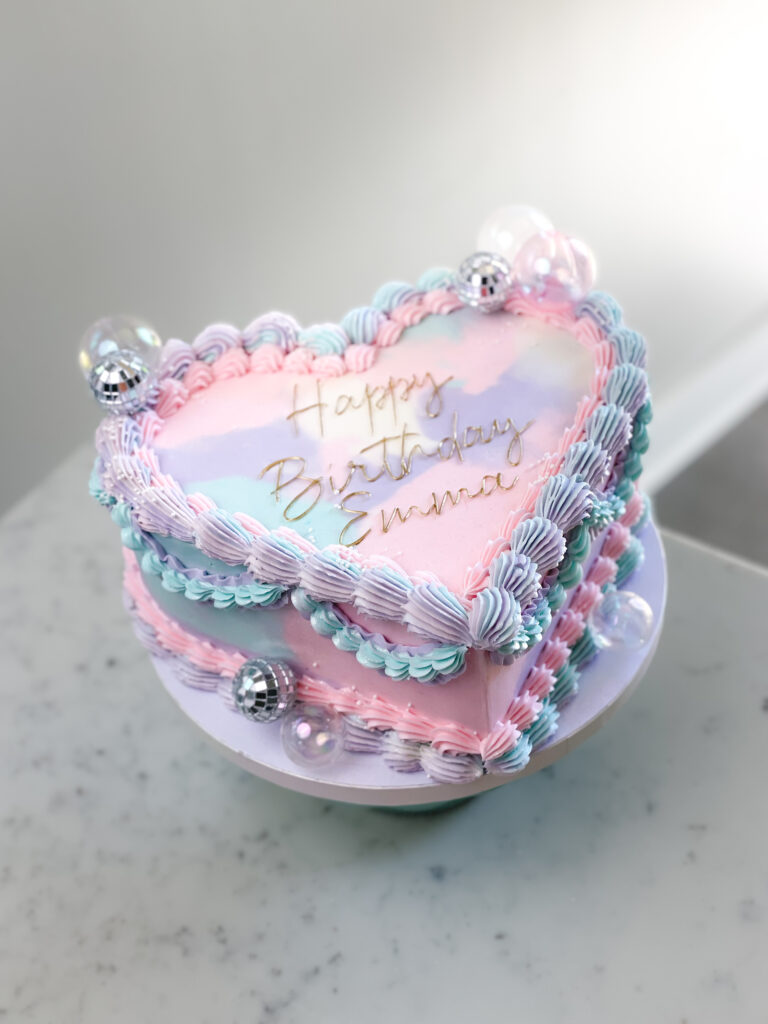 Pastel Dream Heart Cake with Disco & Bubble Accents | Multiple Sizes ...